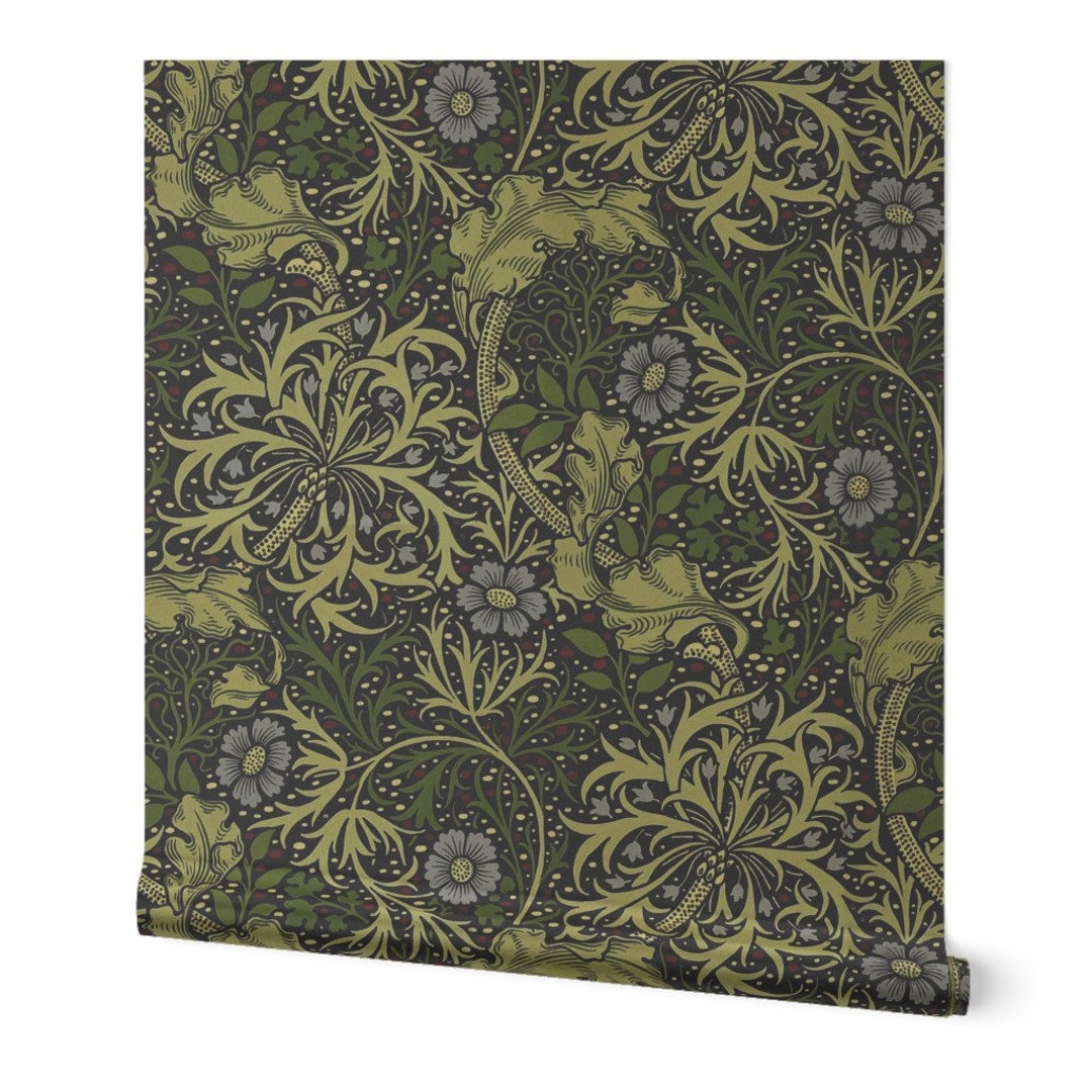 Art Nouveau Gold or Silver Metallic Wallpaper William Morris Seaweed by ...