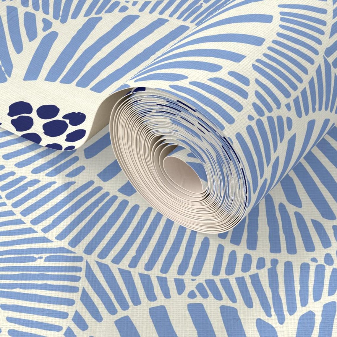 Blue Camellia Grasscloth Wallpaper - Overlapping Camellia by Vivdesign ...