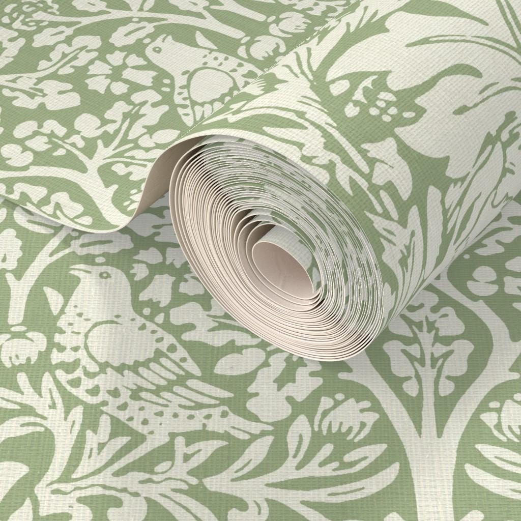 Victorian Garden Grasscloth Wallpaper - Rabbit in Green by ...