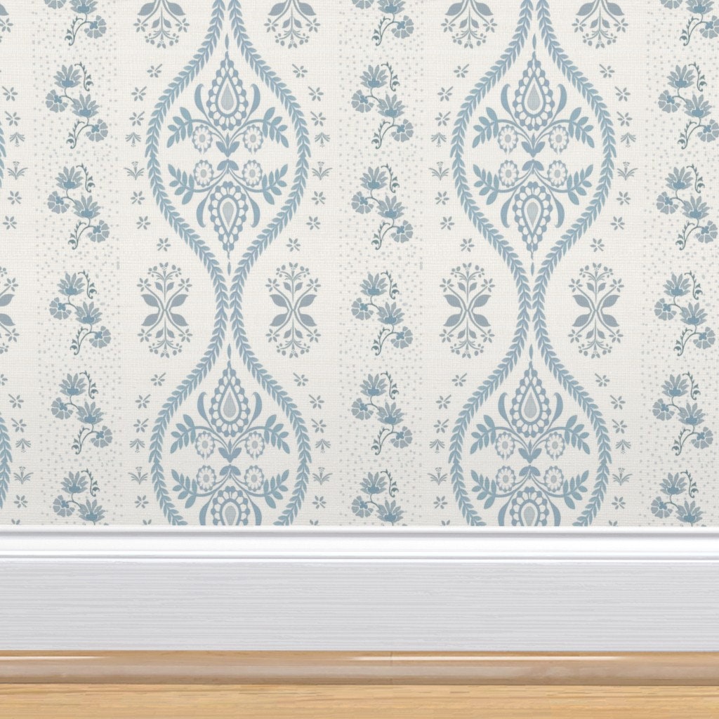 Pastel Blue Ogee Grasscloth Wallpaper Collette Blue Stripe by Etienne ...