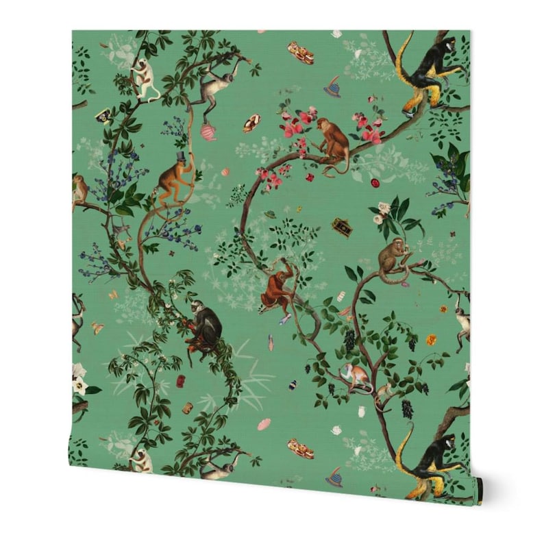 Glam Chinoiserie Grasscloth Wallpaper - Monkey World by Fifikoussout ...