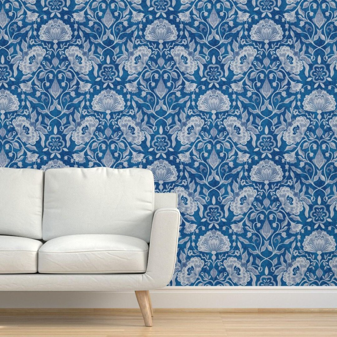 Lily of the Valley Grasscloth Wallpaper - Peony Damask Floral by ...