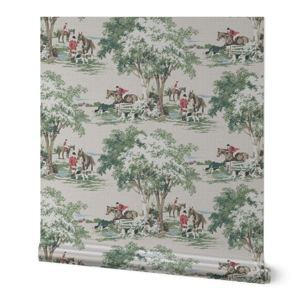 Equestrian Toile Gold or Silver Metallic Wallpaper Hunt Scene by ...