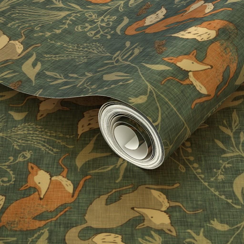 Blue Fox Gold or Silver Metallic Wallpaper - Deluna Foxen by Nouveau ...