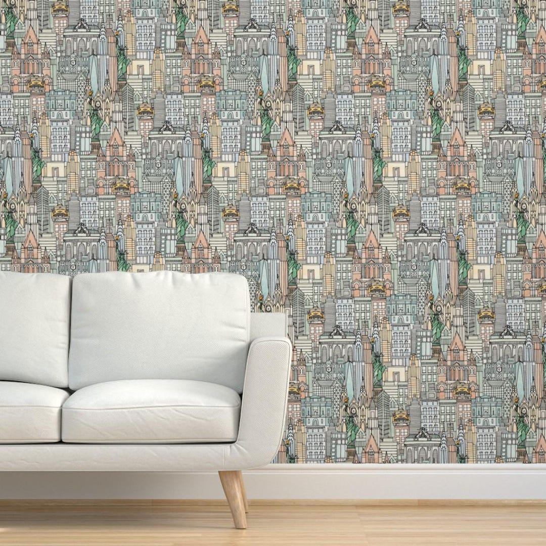 Whimsical Nyc Grasscloth Wallpaper - New York Watercolor by Scrummy ...