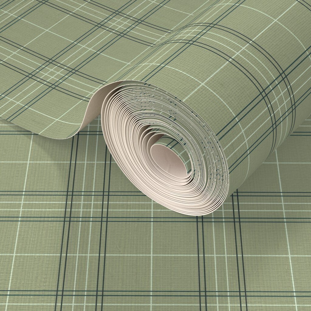 Sage Green Plaid Grasscloth Wallpaper Sage Plaid by Fromestus Rustic ...