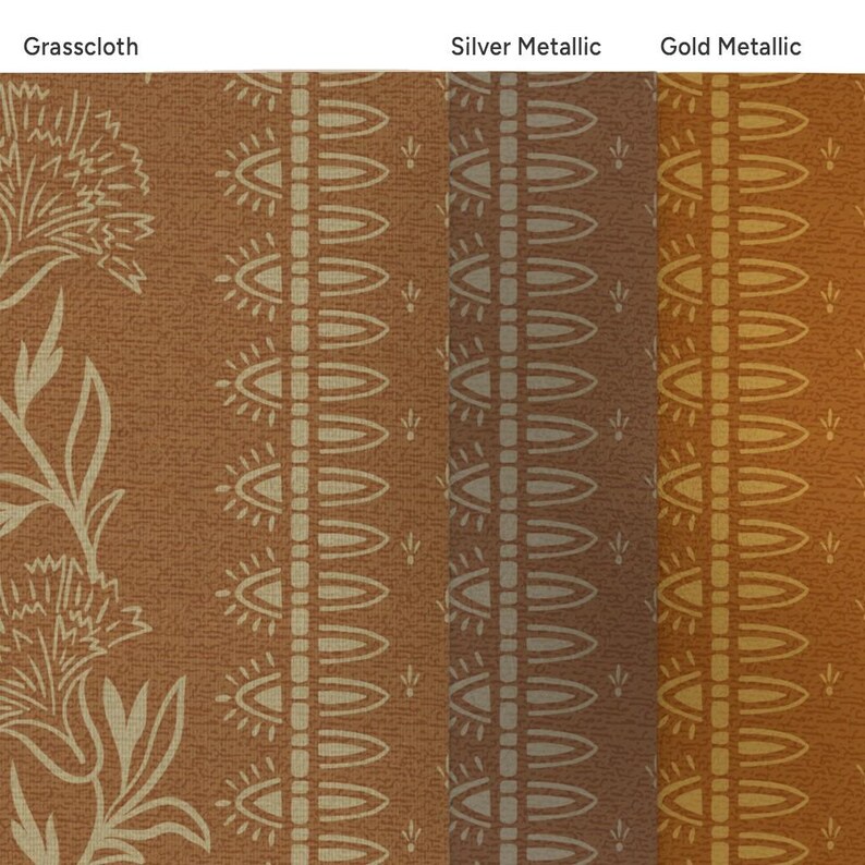 Block Print Grasscloth Wallpaper - Trailing Carnations by Gargipanwar ...