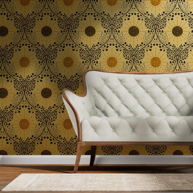 Retro Boho Sun Gold or Silver Metallic Wallpaper - the Sun by ...