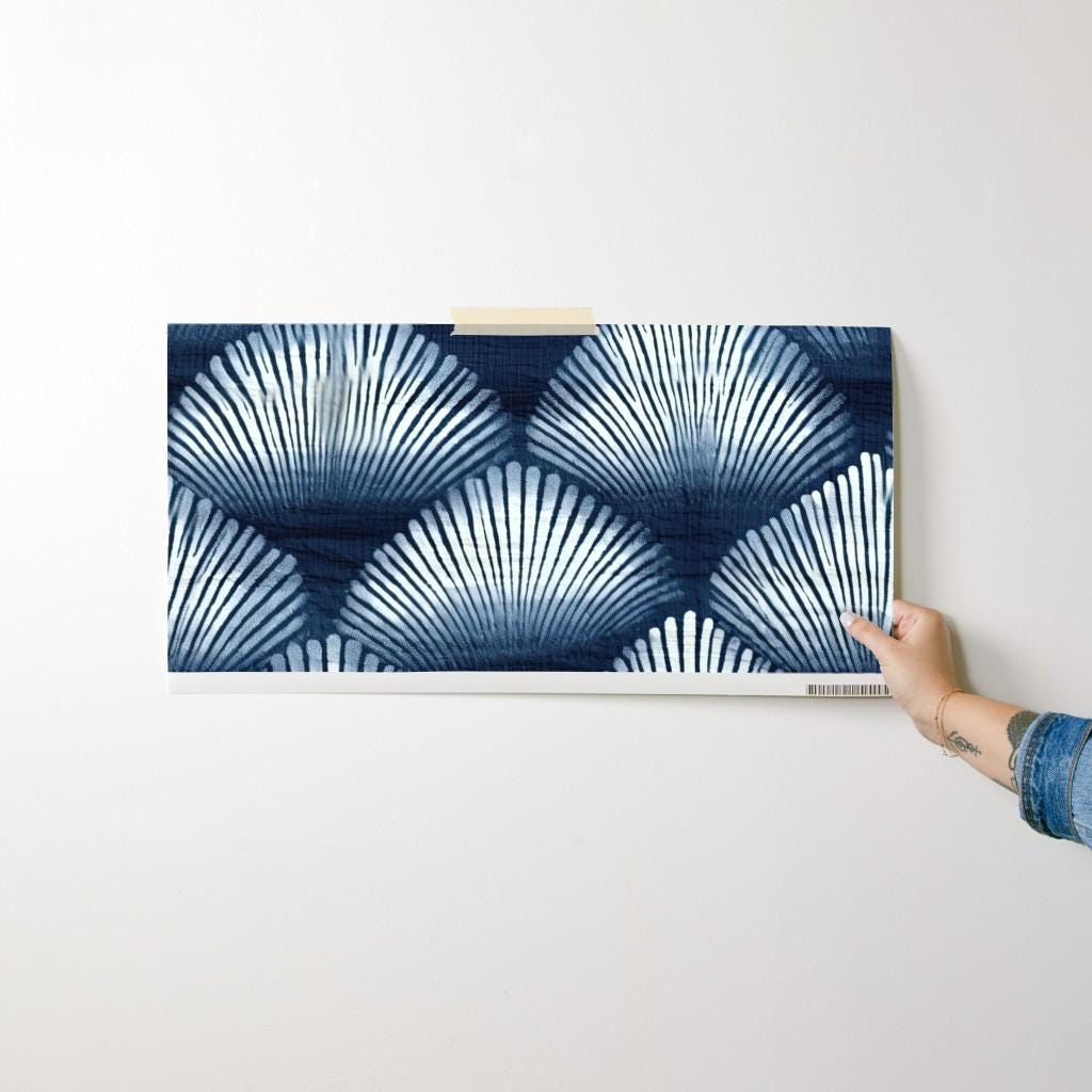Indigo Shells Grasscloth Wallpaper - Indigo Shell by Bicoinu - Coastal ...