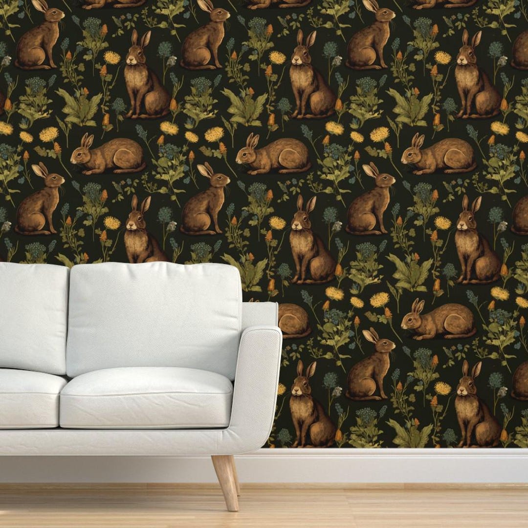 Medieval Rabbit Grasscloth Wallpaper - Year of the Rabbit by Nickleen ...