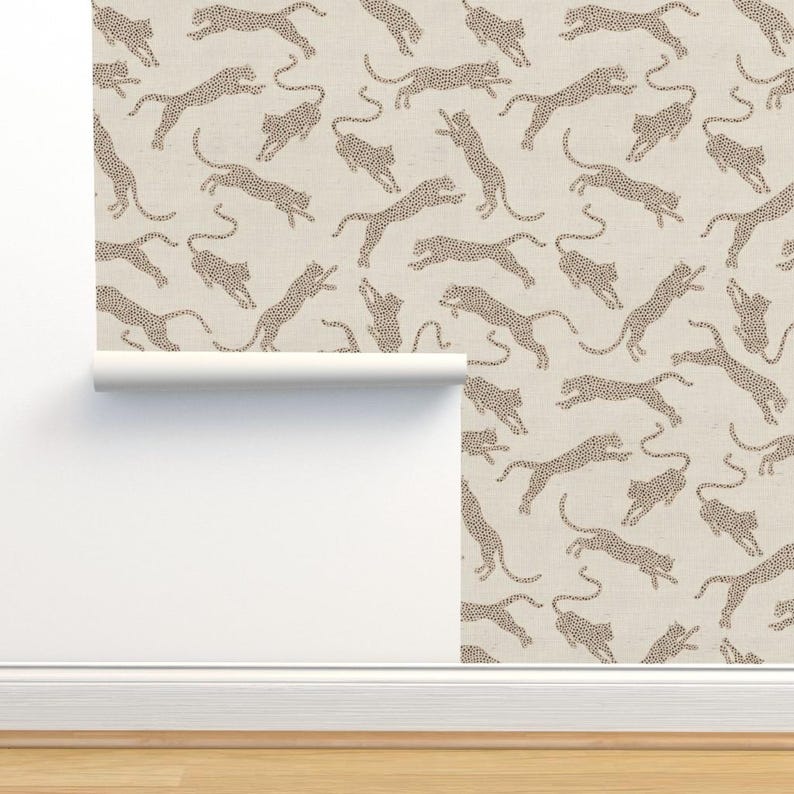 Neutral Leopard Grasscloth Wallpaper - Cozy Leopards by Evamatise ...