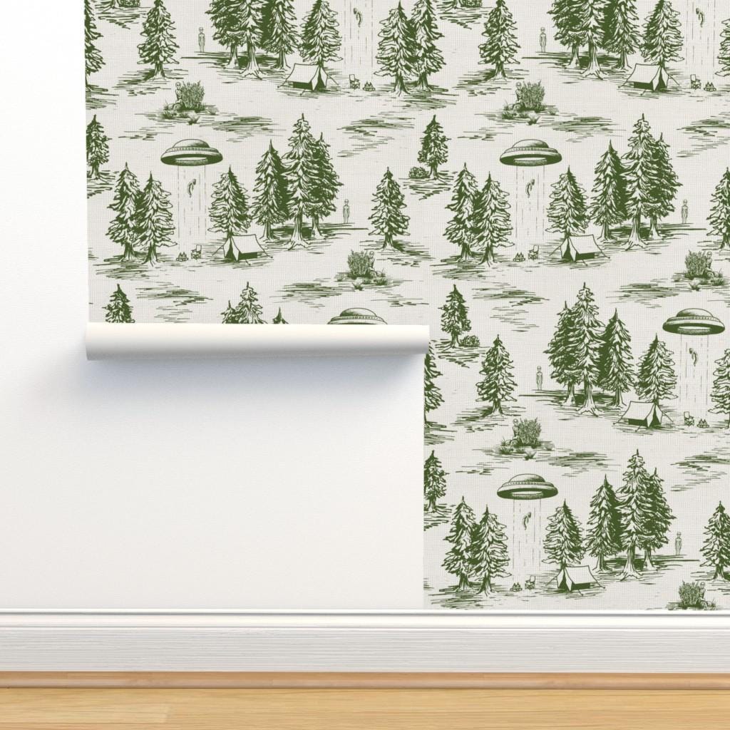 Ufo Abduction Toile Grasscloth Wallpaper - Alien Abduction Toile by ...