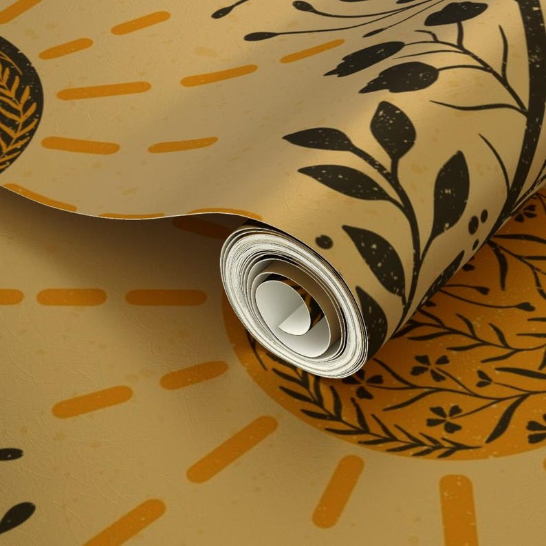 Retro Boho Sun Gold or Silver Metallic Wallpaper - the Sun by ...