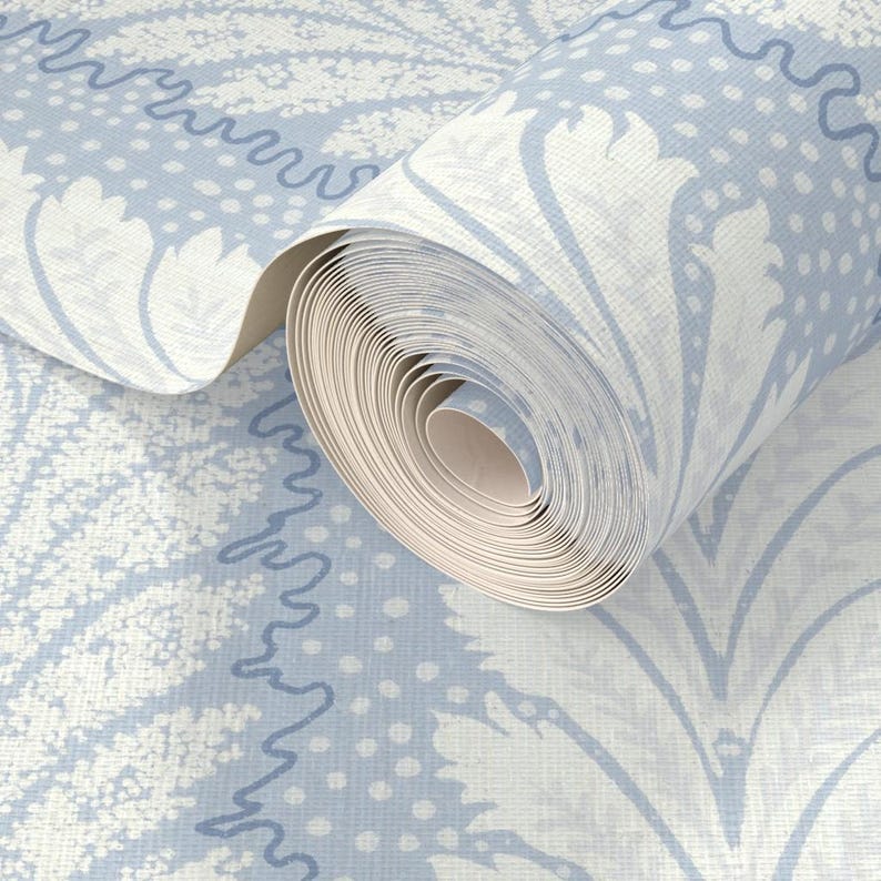 Blue Preppy Stripe Grasscloth Wallpaper - Feather Light Blue by ...