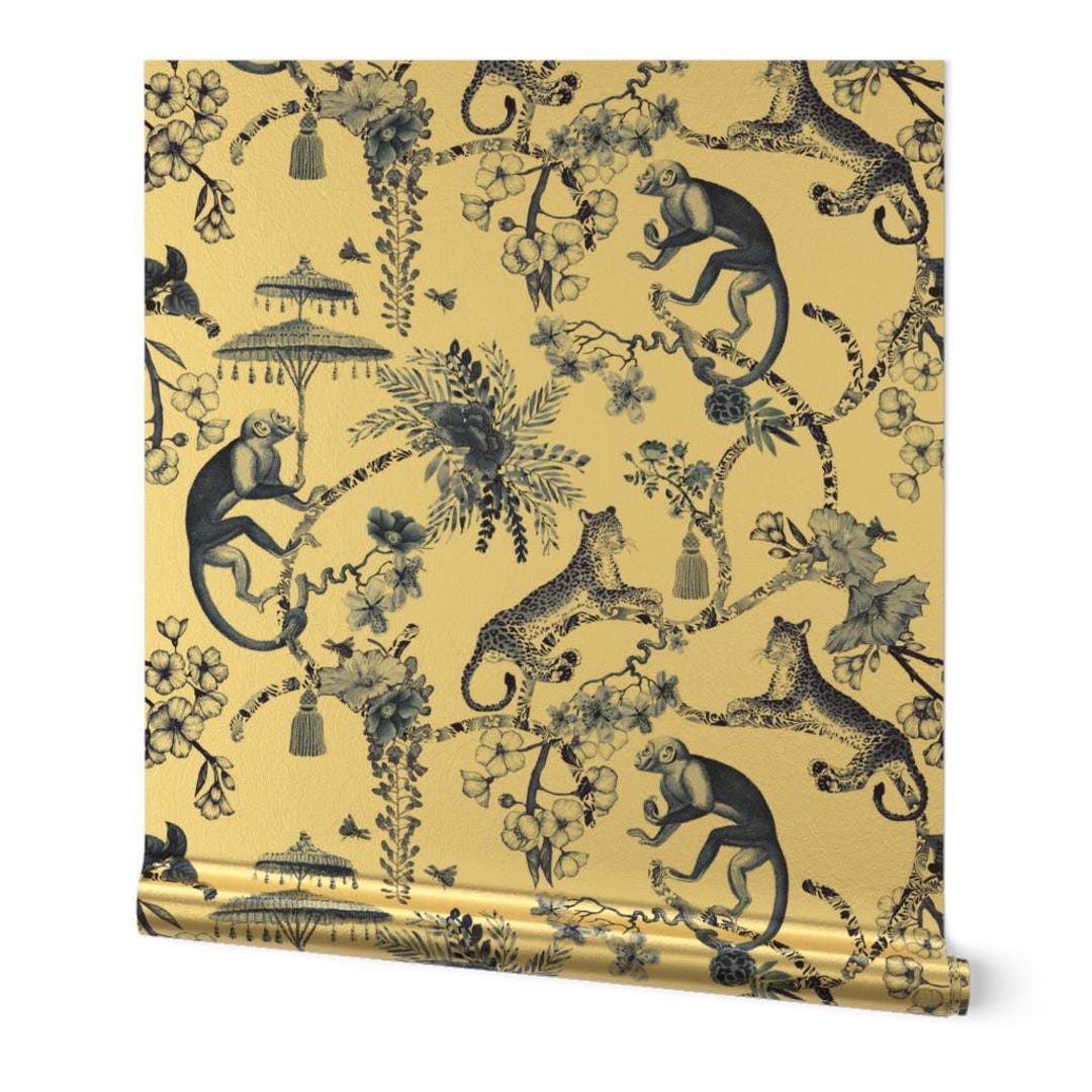 Botanical Toile Gold or Silver Metallic Wallpaper - Chinoiserie Whimsy ...