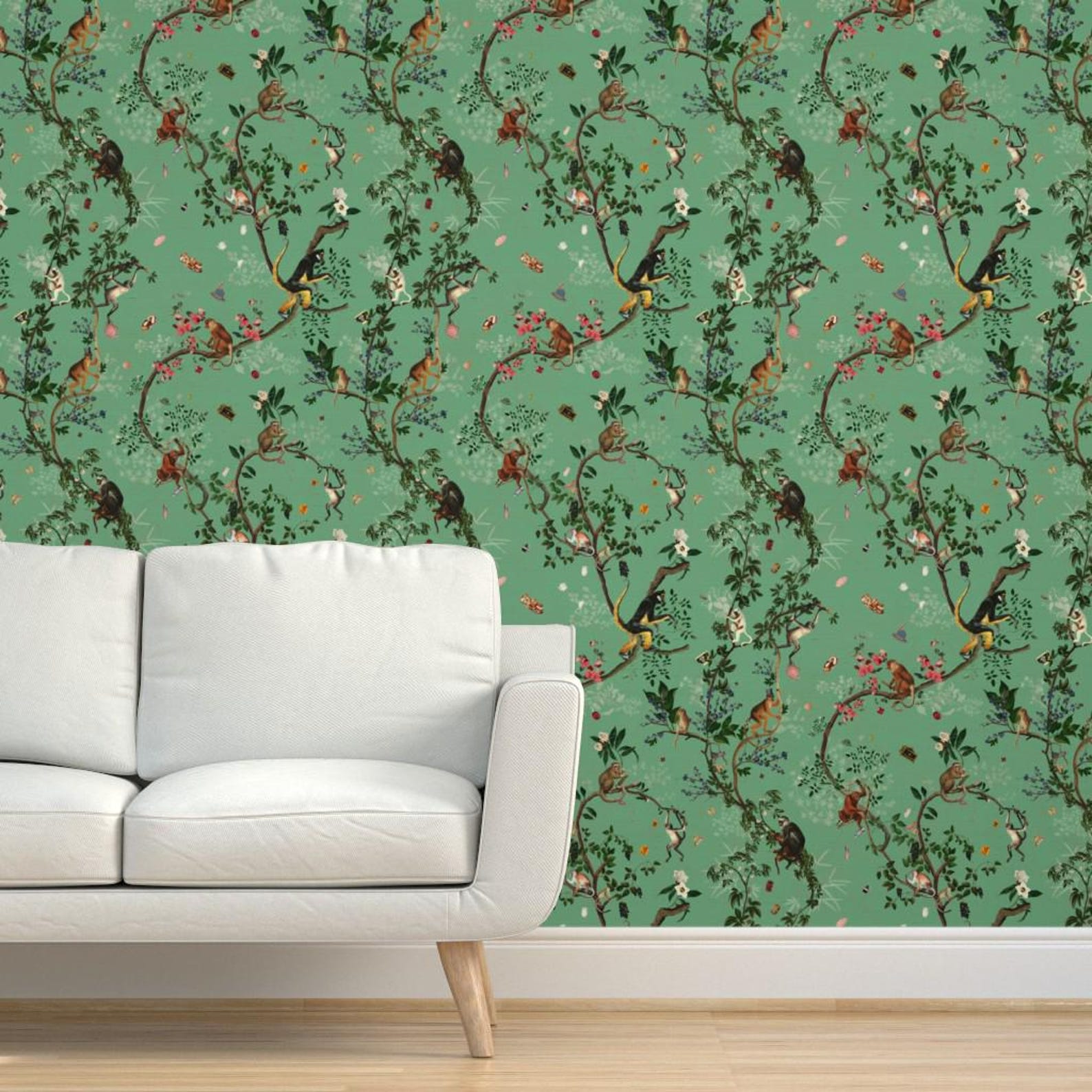 Glam Chinoiserie Grasscloth Wallpaper - Monkey World by Fifikoussout ...