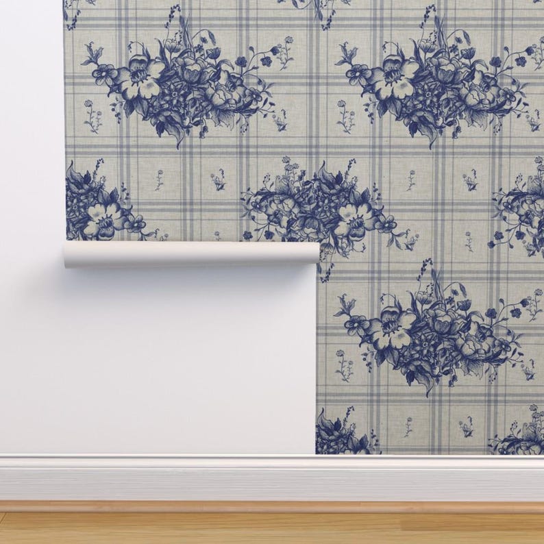 Vintage Blue Gold or Silver Metallic Wallpaper - Cottage Checkers by ...