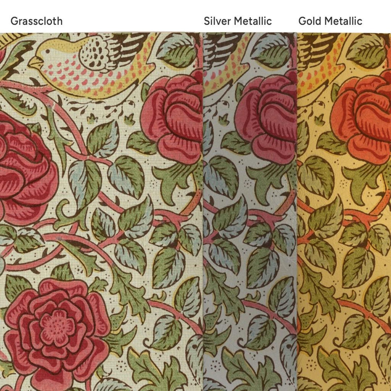 Victorian Birds Grasscloth Wallpaper - Rose Finch by Etienne - Arts and ...