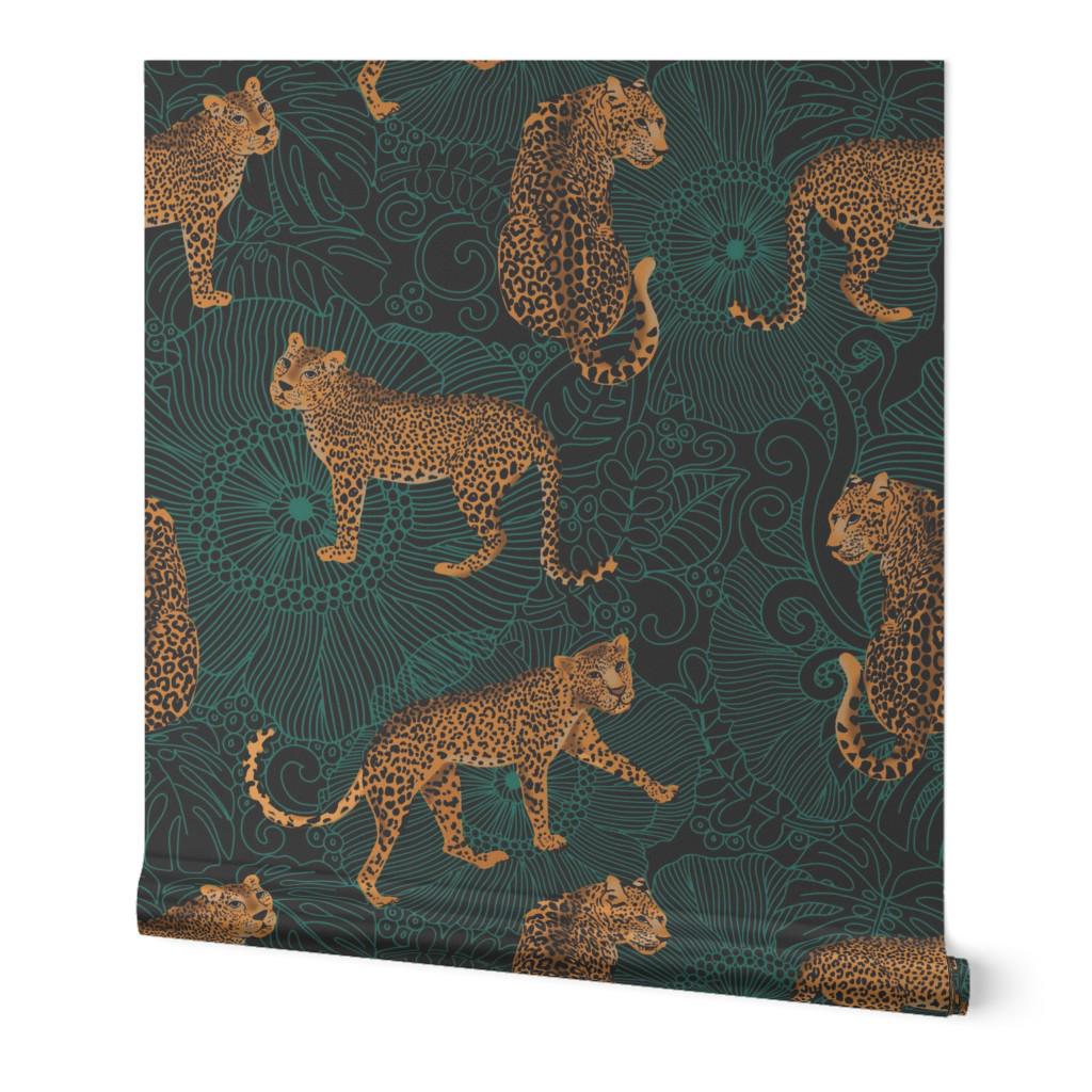 Jaguar Green Gold or Silver Metallic Wallpaper - Leopard Exotic Jungle ...