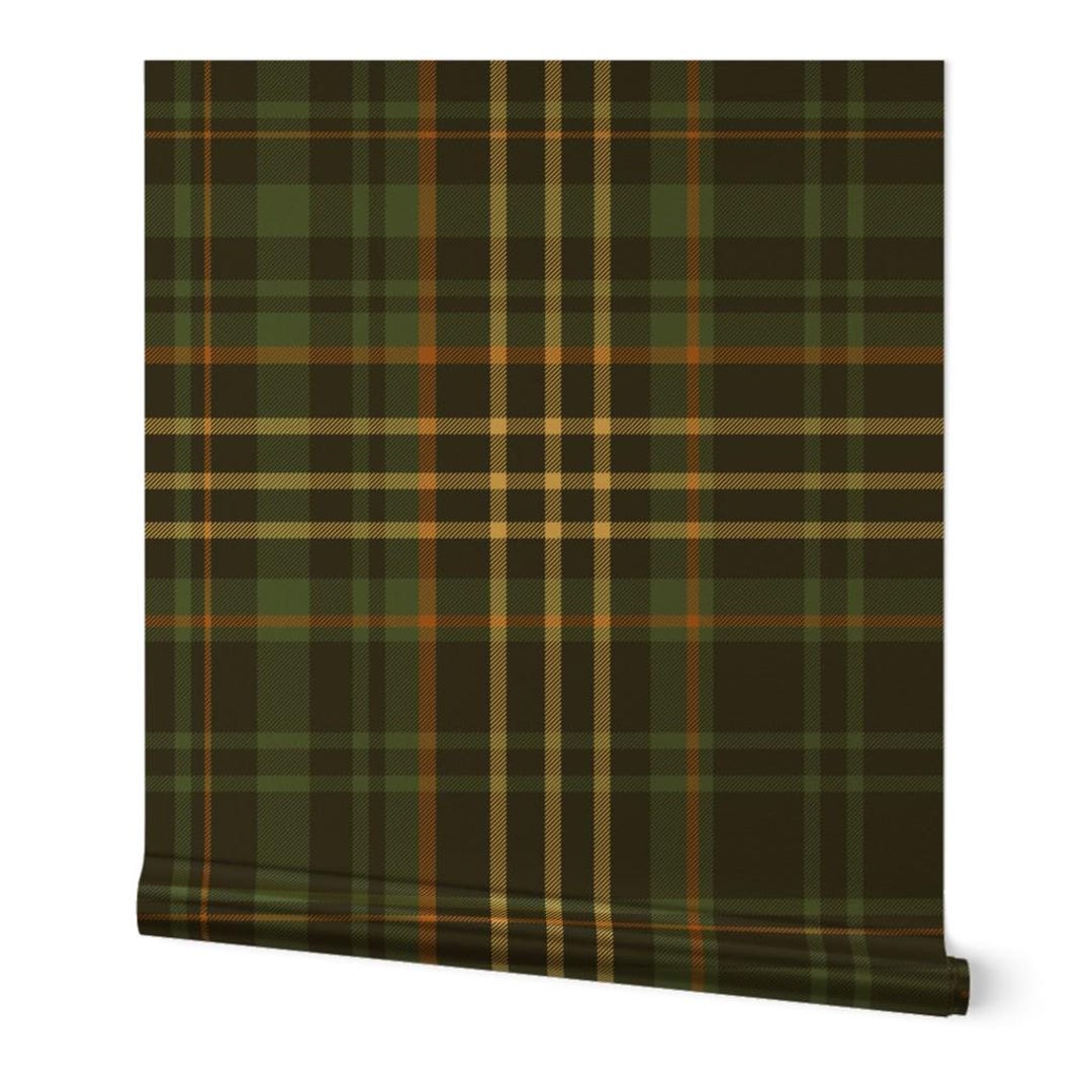 Dark Green Check Gold or Silver Metallic Wallpaper - Modern Tartan ...