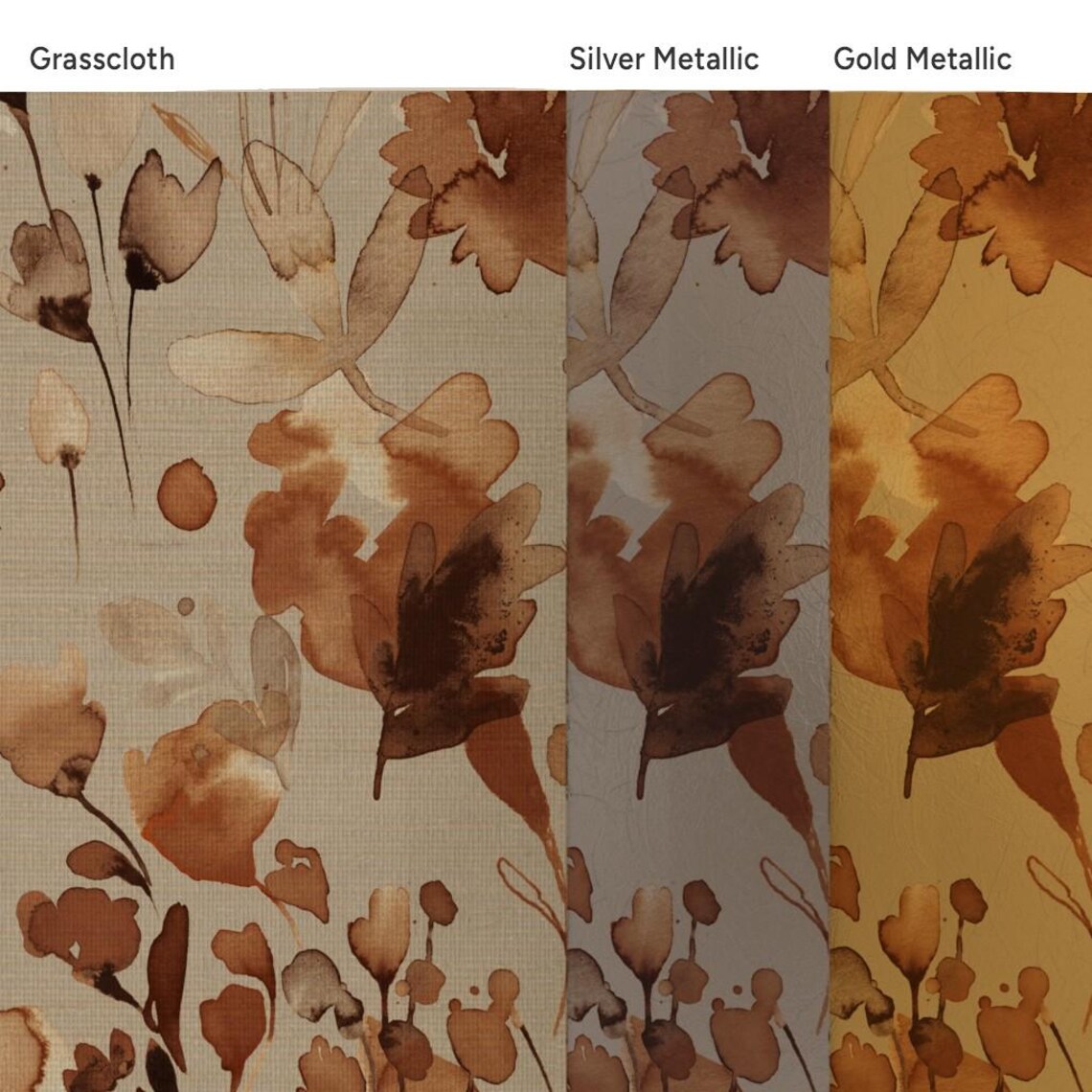Rustic Floral Gold or Silver Metallic Wallpaper - Summer Rustic Floral ...