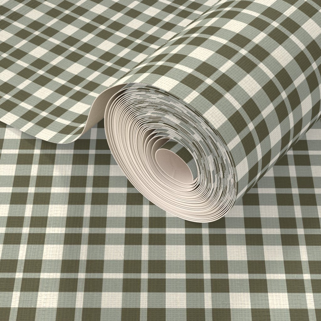 Sage Green Plaid Grasscloth Wallpaper Heritage Plaid by ...