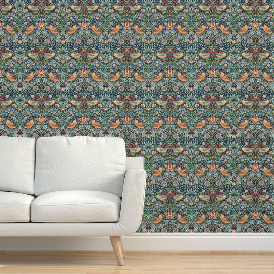 Vivid Victorian Grasscloth Wallpaper - Strawberry Thief by Utart ...