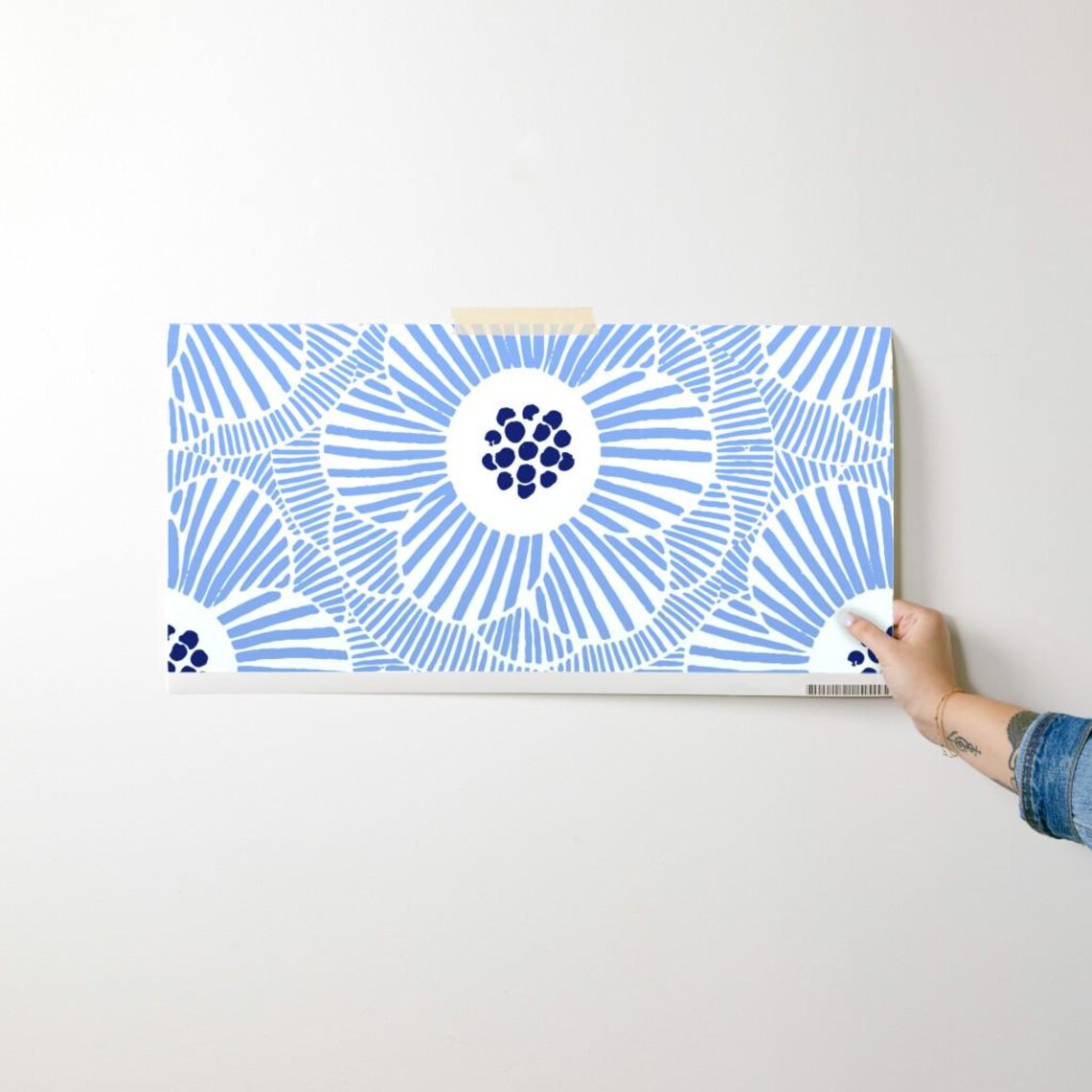 Blue Camellia Grasscloth Wallpaper - Overlapping Camellia by Vivdesign ...