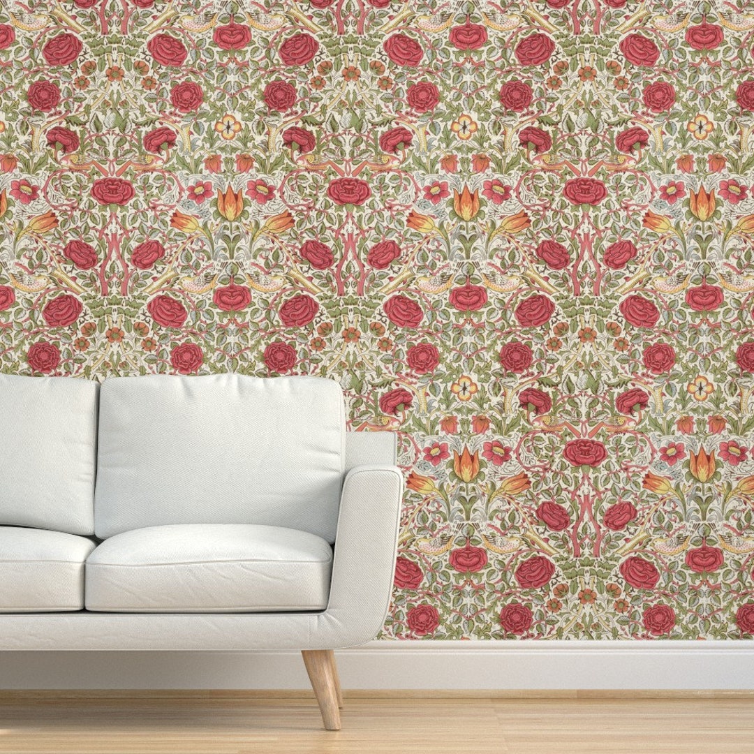 Victorian Birds Grasscloth Wallpaper Rose Finch by Etienne Arts and ...