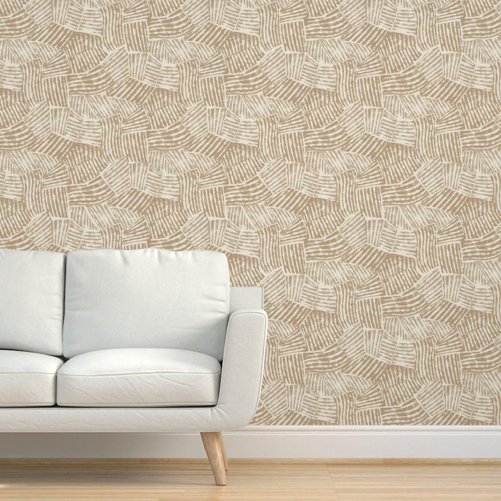 Tan Brushstroke Grasscloth Wallpaper - Abstract Midcentury by ...