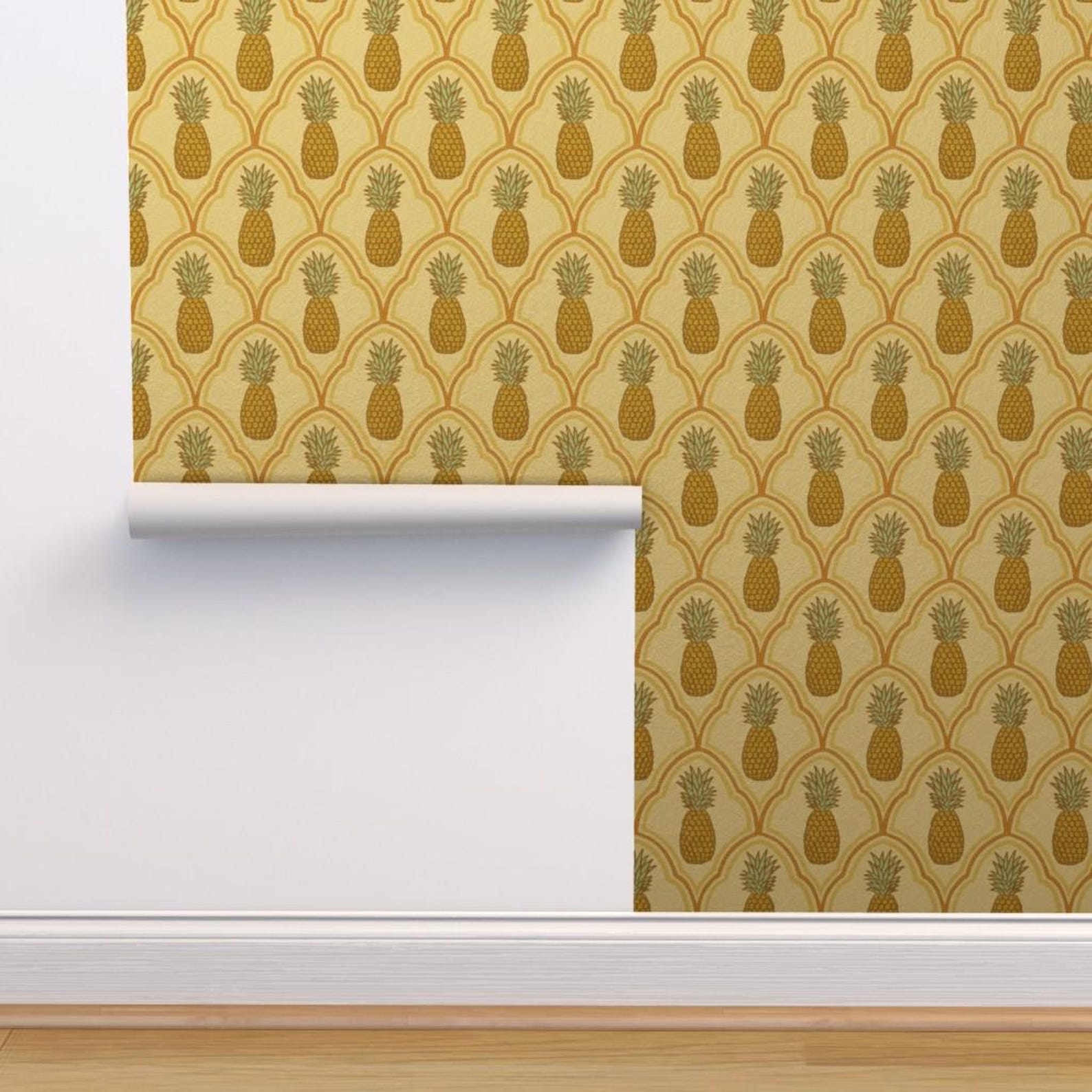 Tropical Pineapple Gold or Silver Metallic Wallpaper - Classical ...