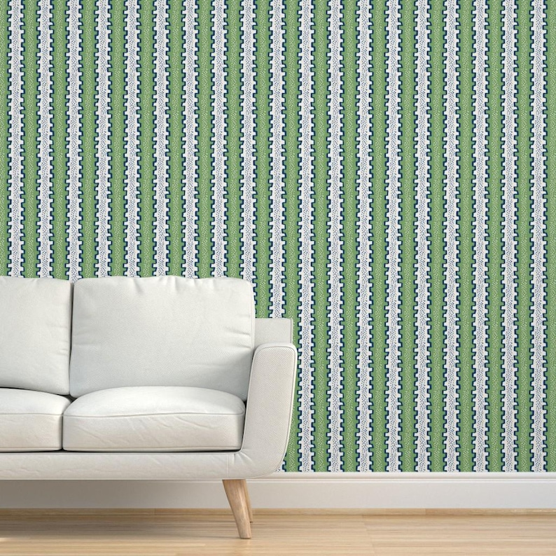 Green Preppy Grasscloth Wallpaper - Stripe Green and Navy by Danika ...