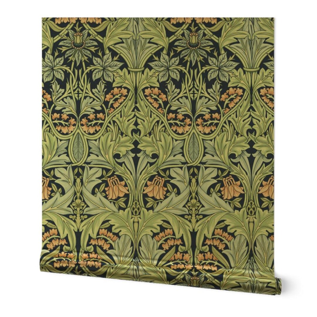 Botanical Damask Gold or Silver Metallic Wallpaper - Morris Bluebell by ...