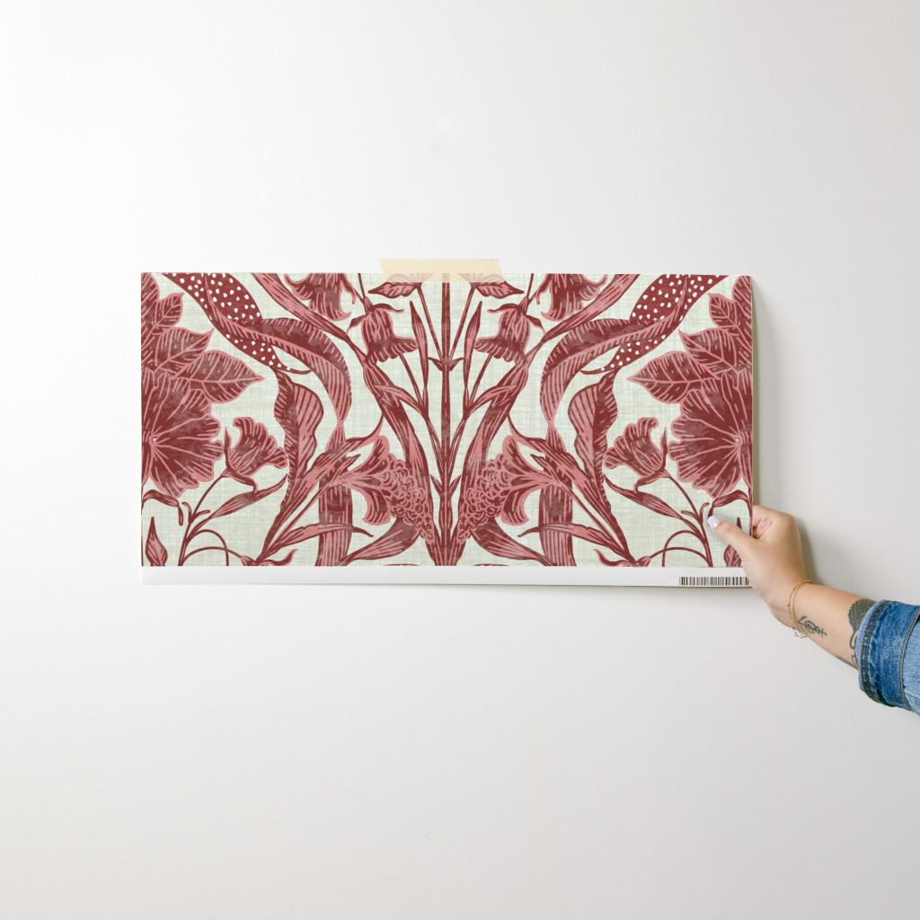 Ruby Red Floral Grasscloth Wallpaper - Block Print by Smokeinthewoods ...