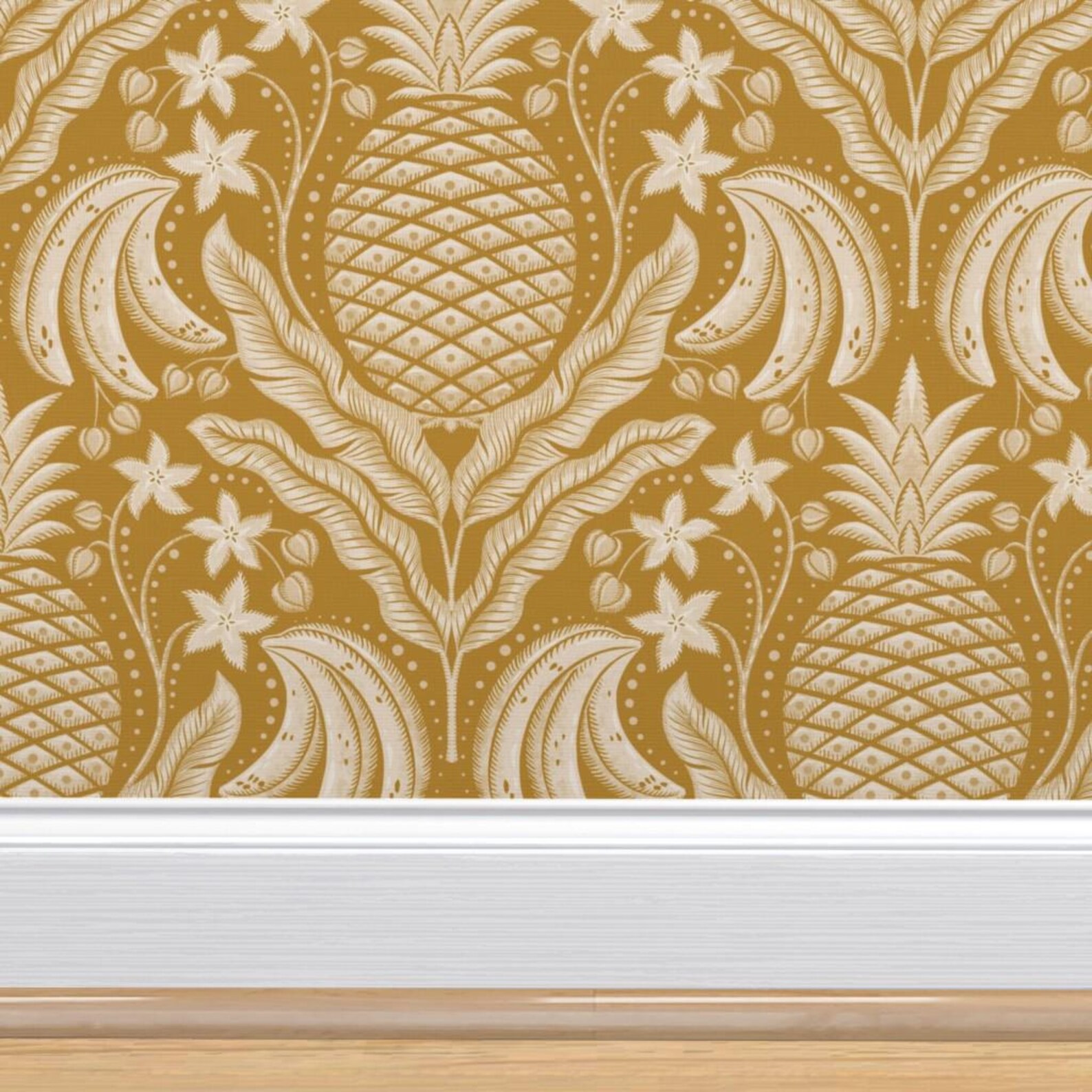 Pineapple Damask Grasscloth Wallpaper - Tropical Fruit Damask by Me ...