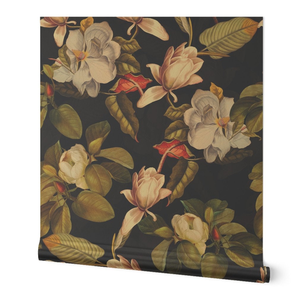 Magnolia Floral Gold or Silver Metallic Wallpaper Antique Magnolia by ...