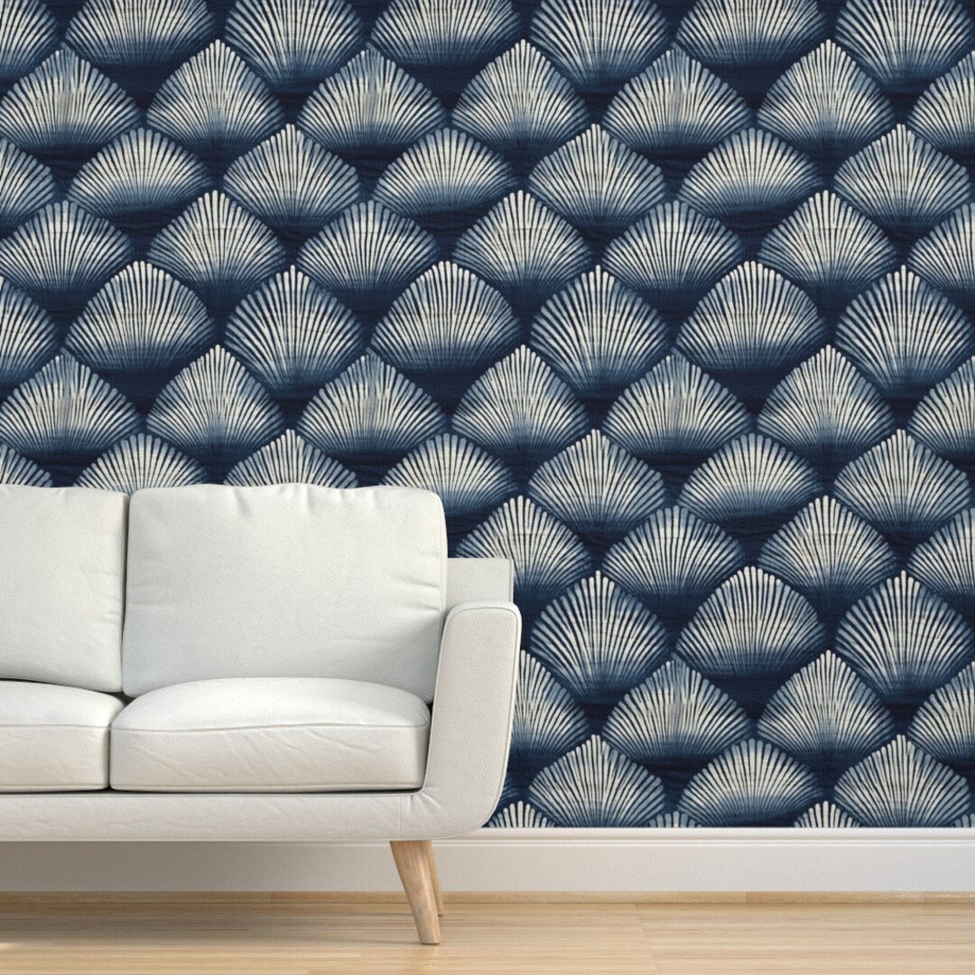 Indigo Shells Grasscloth Wallpaper Indigo Shell by Bicoinu Coastal ...
