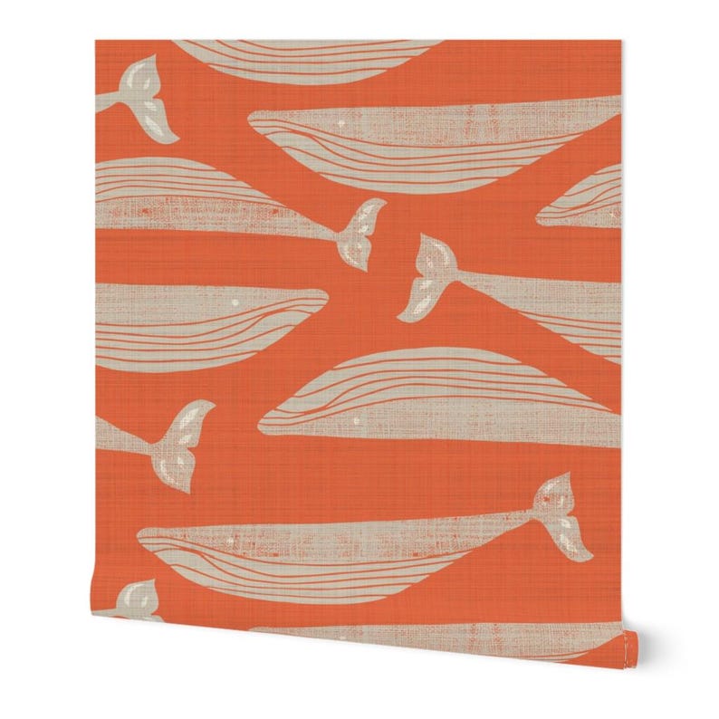 Whales Grasscloth Wallpaper Whales on Orange by Gemmalouisedesigns ...