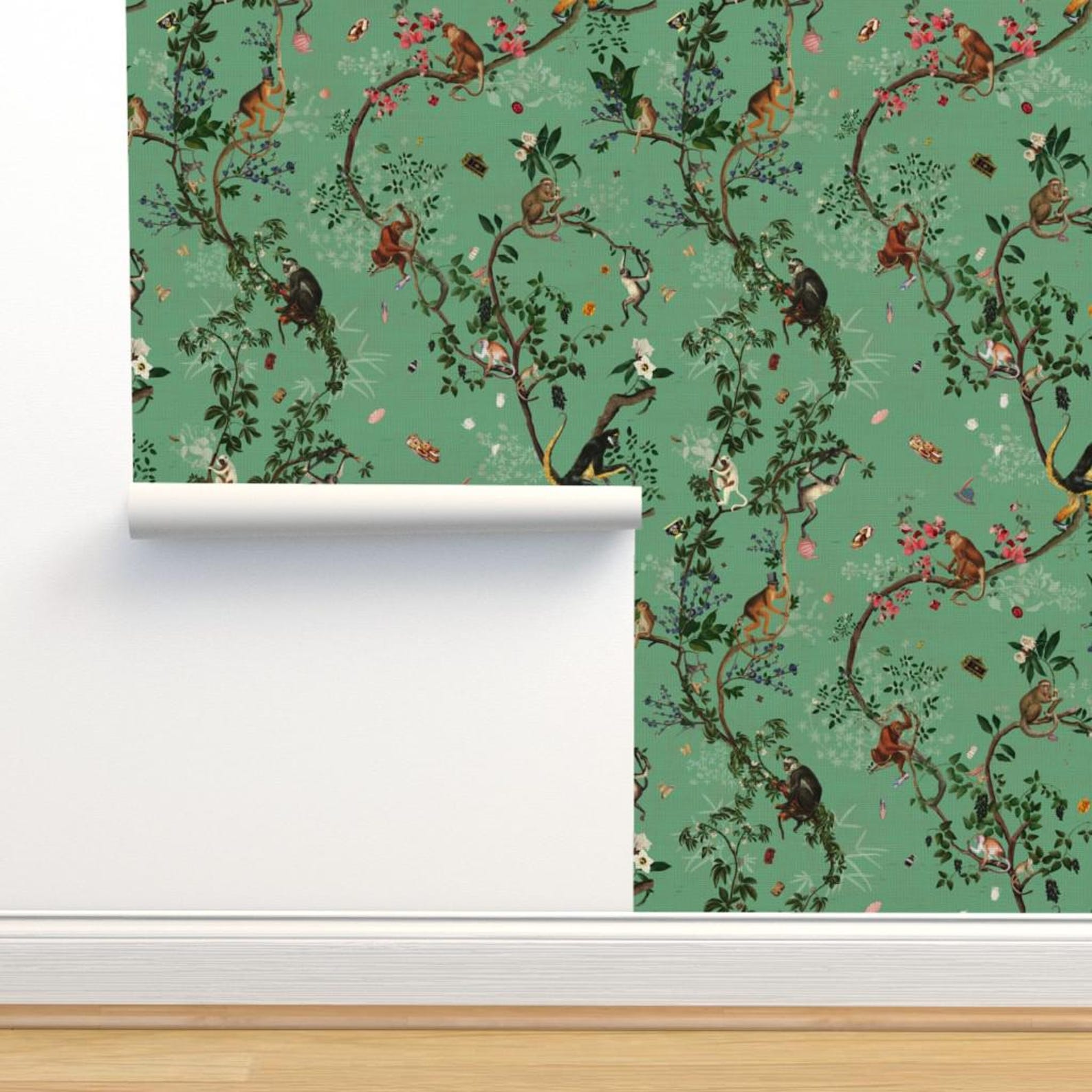 Glam Chinoiserie Grasscloth Wallpaper - Monkey World by Fifikoussout ...