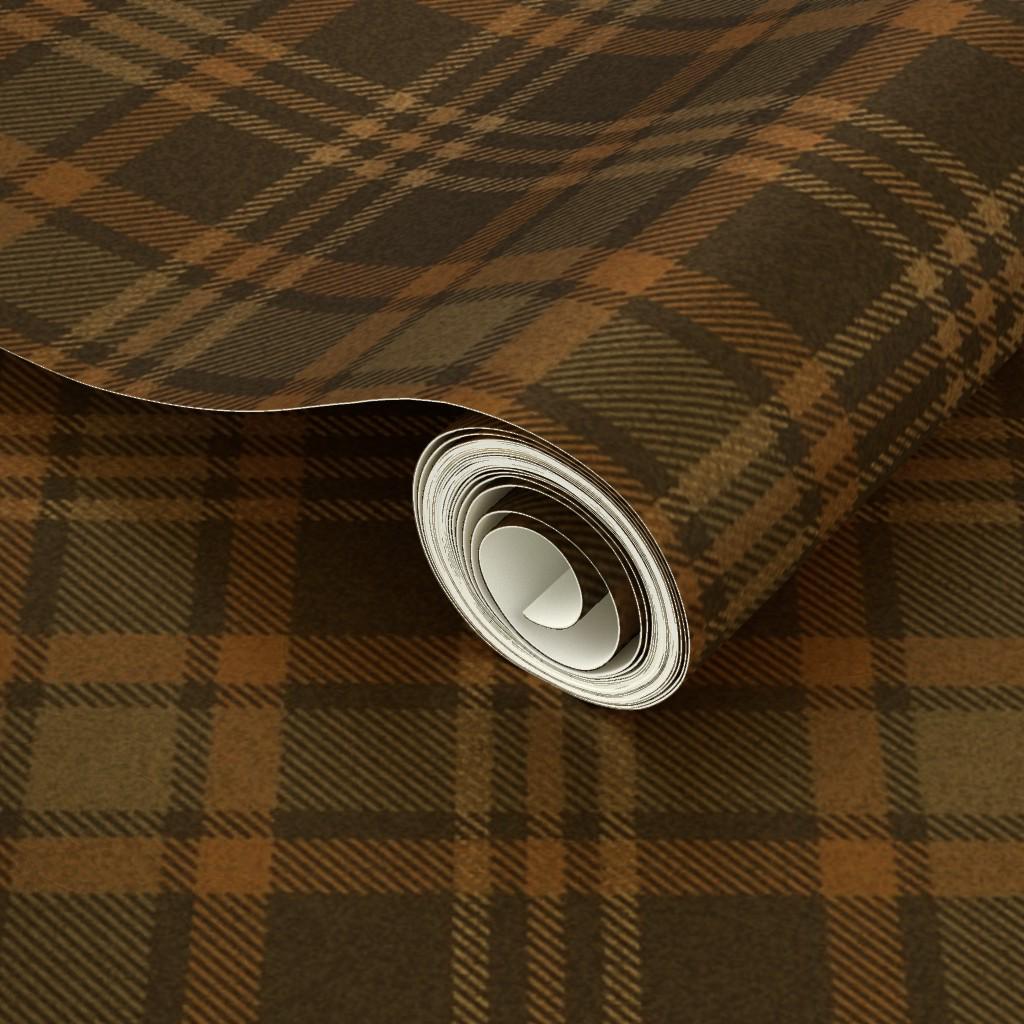 Brown Plaid Gold or Silver Metallic Wallpaper - Rich Harvest Plaid by ...
