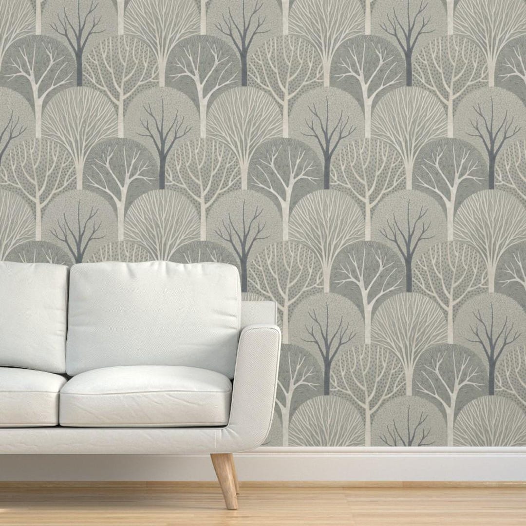 Minimal Forest Grasscloth Wallpaper Neutral Trees Scallop by Marketa ...
