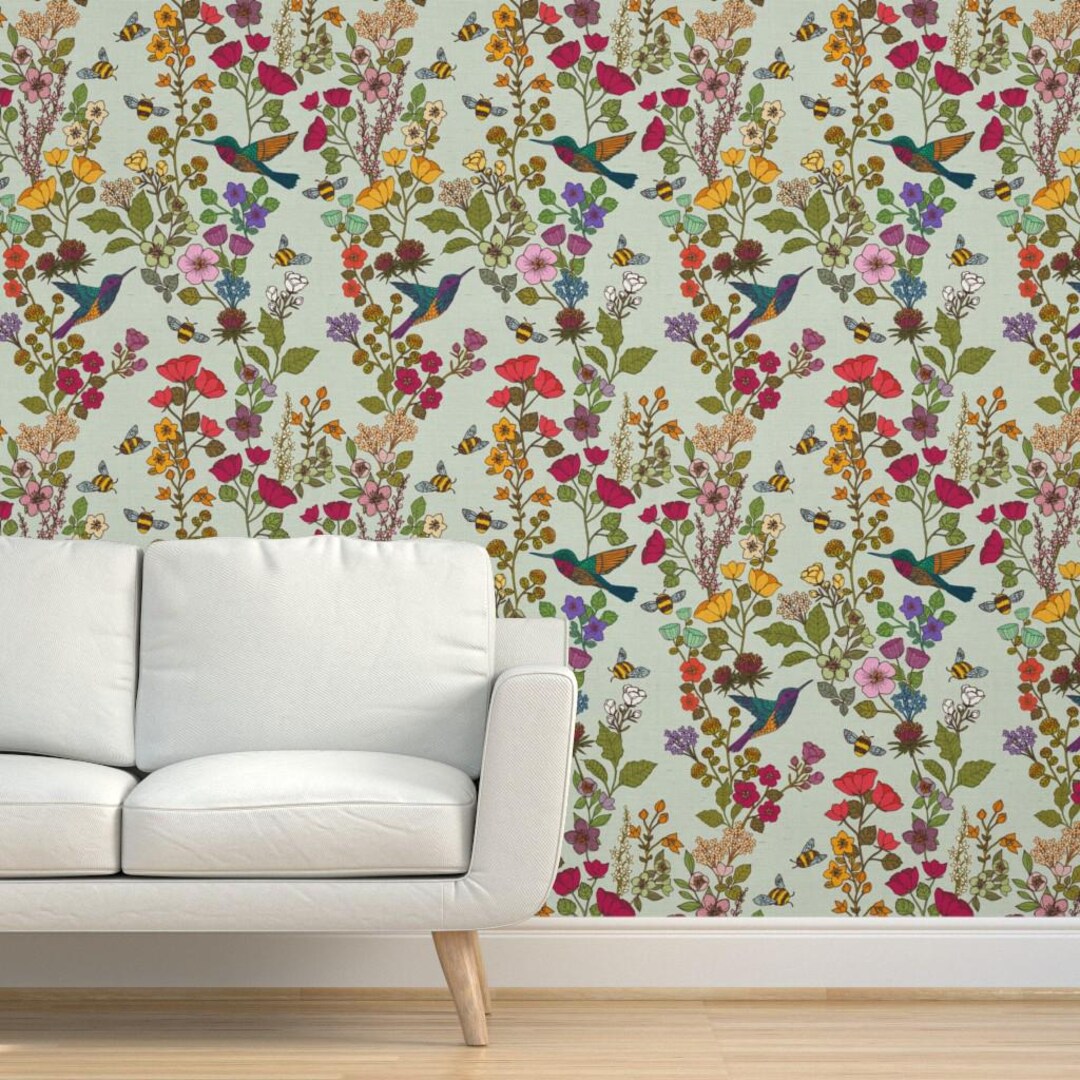Victorian Grasscloth Wallpaper - Hummingbird and Bee by Ceciliamok ...
