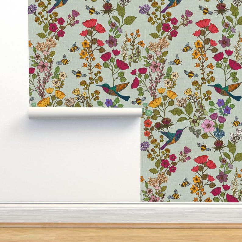 Victorian Grasscloth Wallpaper - Hummingbird and Bee by Ceciliamok ...