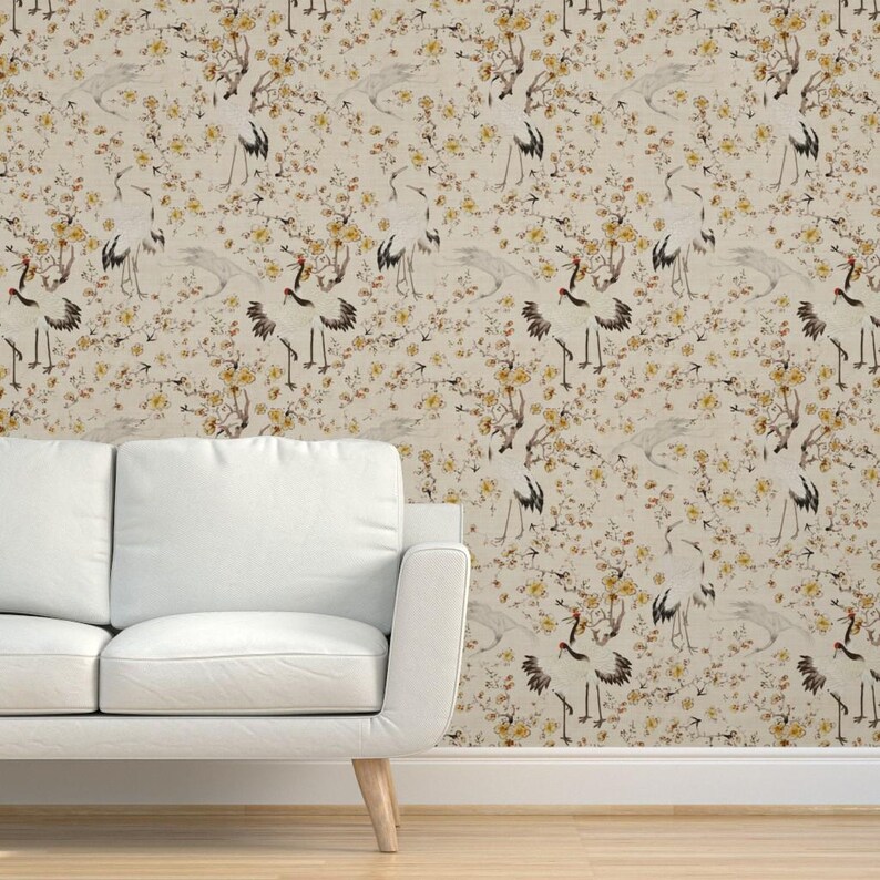 Dancing Cranes Grasscloth Wallpaper - Antique Cranes by Utart ...