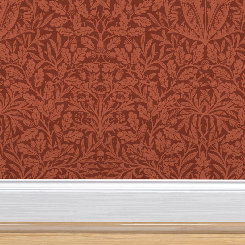 Vintage Damask Grasscloth Wallpaper Acorn Persimmon by Salvagescapes ...
