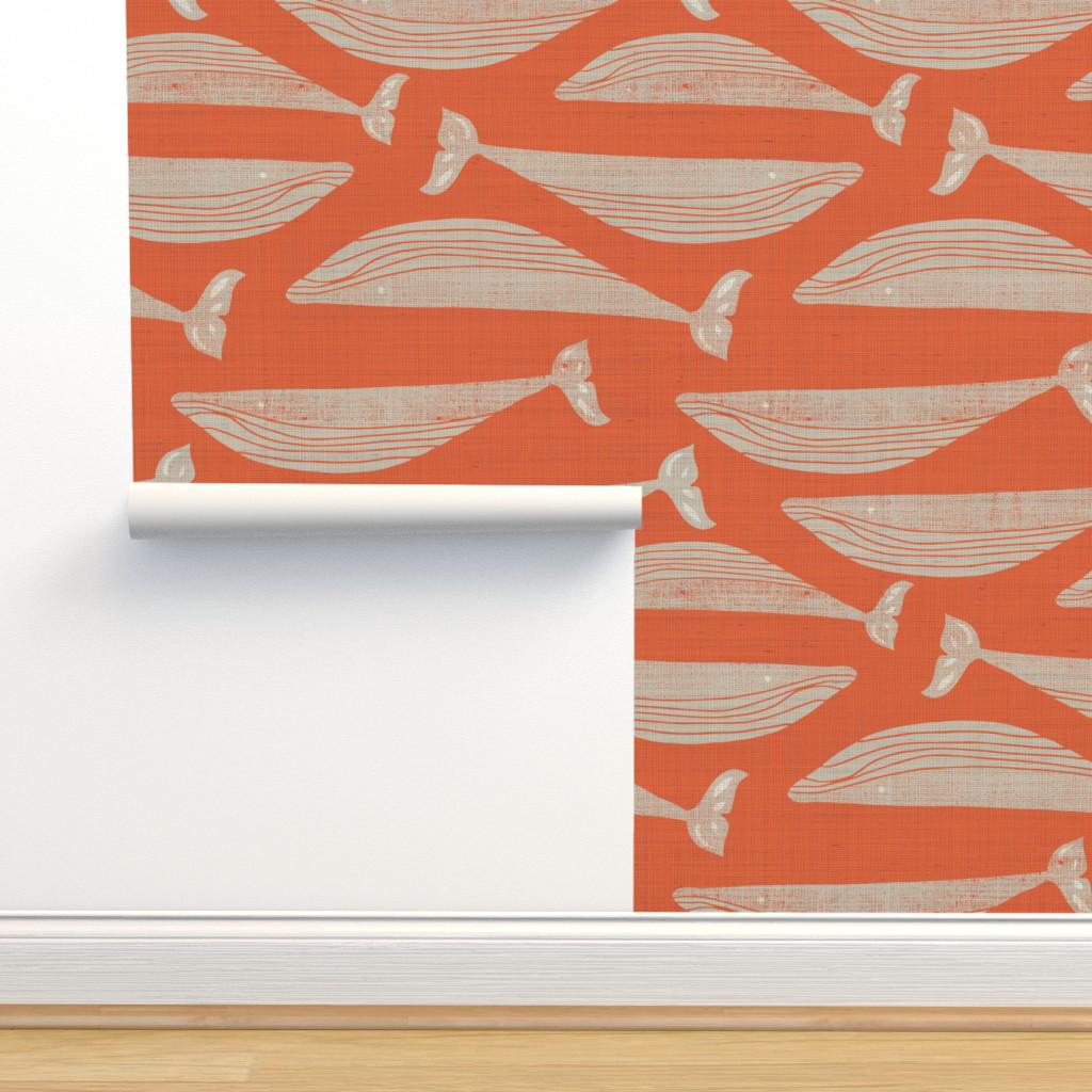 Whales Grasscloth Wallpaper Whales on Orange by Gemmalouisedesigns ...