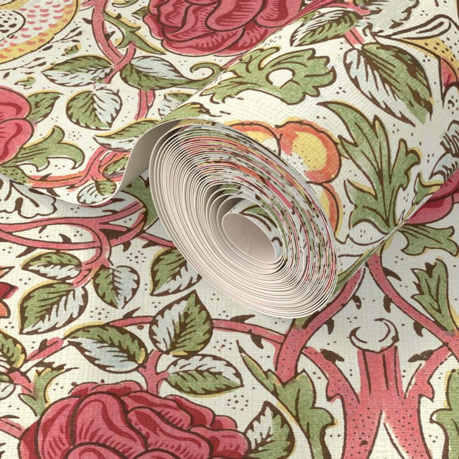 Victorian Birds Grasscloth Wallpaper - Rose Finch by Etienne - Arts and ...