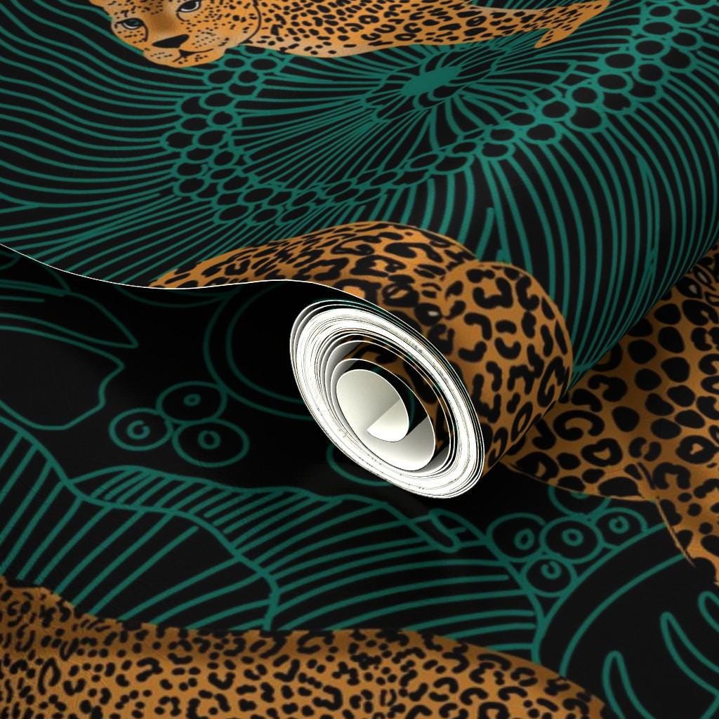 Jaguar Green Gold or Silver Metallic Wallpaper - Leopard Exotic Jungle ...