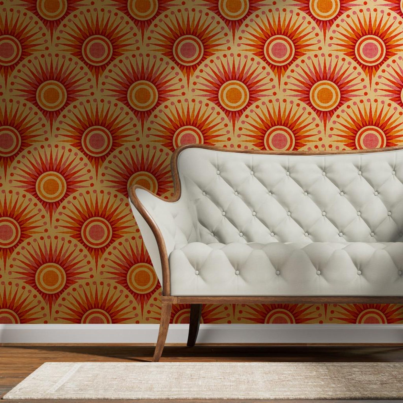 Retro Orange Sun Gold or Silver Metallic Wallpaper - Large Sunrise by ...