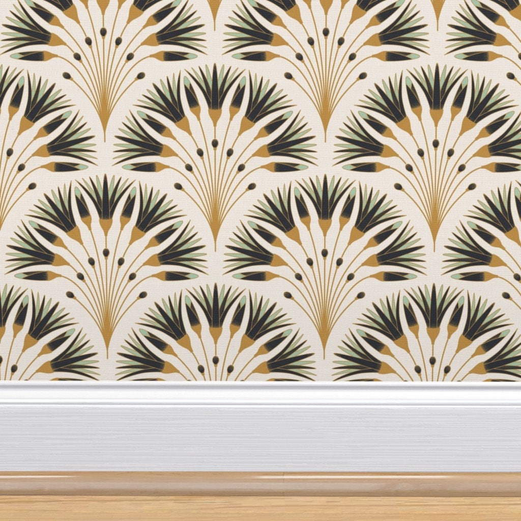 Art Deco Flower Grasscloth Wallpaper 1920s by Garabateo 20s Geometric ...